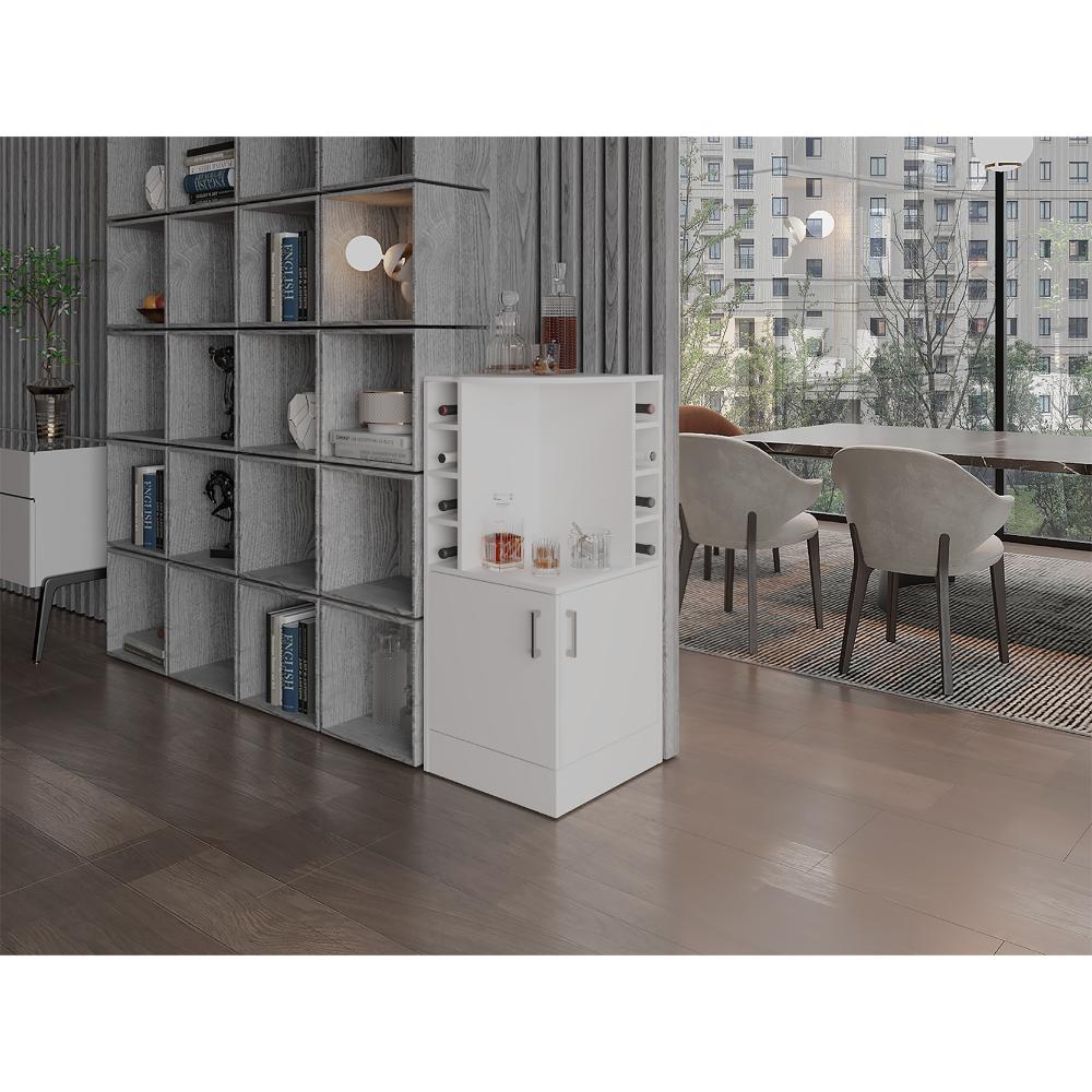 Bar Bajo Jake, Blanco, con espacio para organizar licores ZF – Virtual Muebles Flamingo