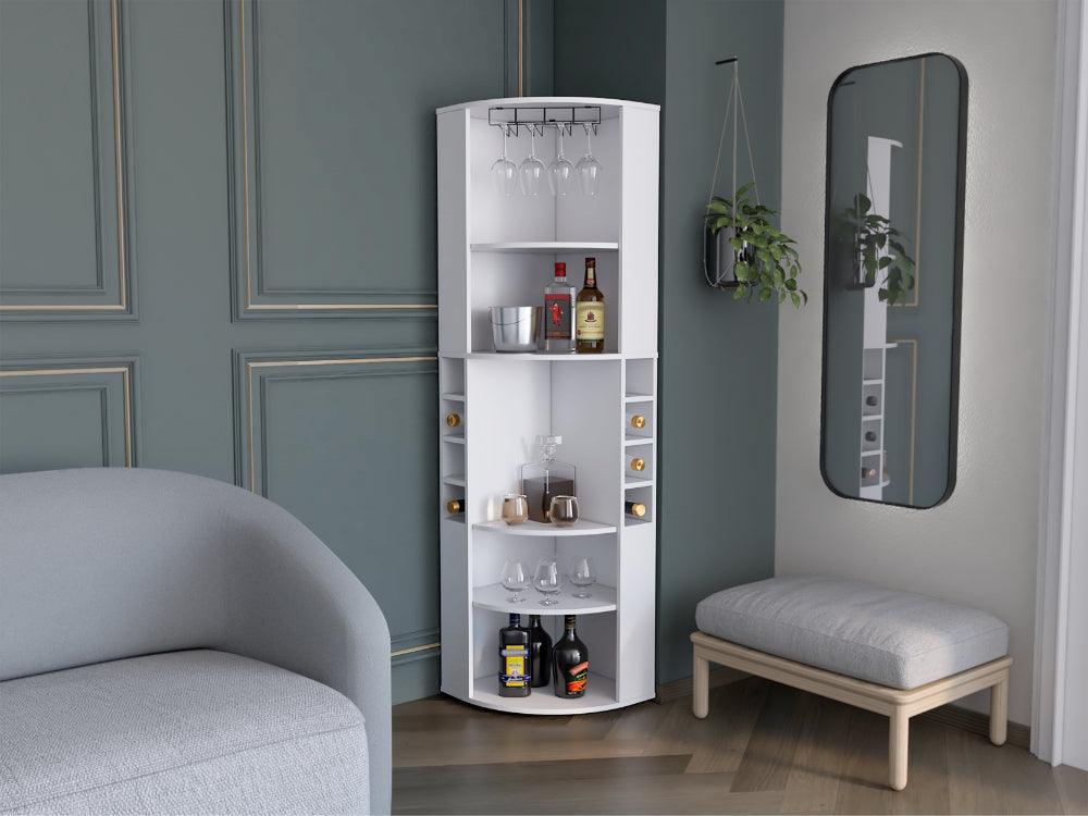Bar Esquinero Nabod, Blanco, con espacio para organizar licores ZF – Virtual Muebles Flamingo